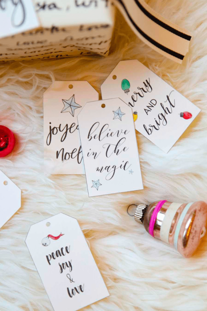 Hand Lettered Christmas Gift Tags - Free Printable - Modern Glam