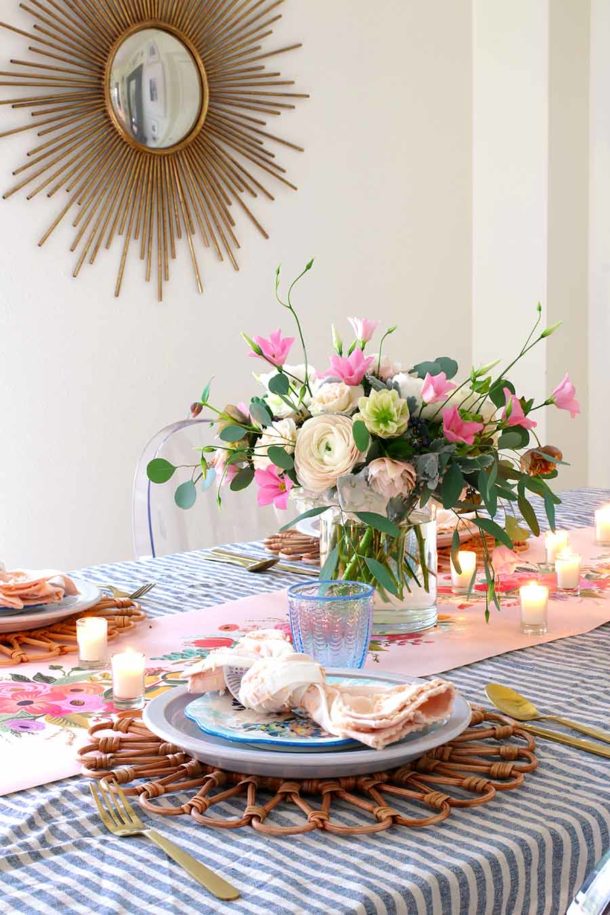 Pink and Blue Spring Table Setting for Easter - Modern Glam