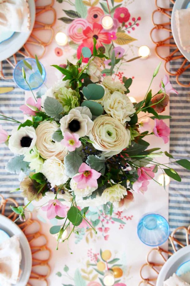 Pink and Blue Spring Table Setting for Easter - Modern Glam