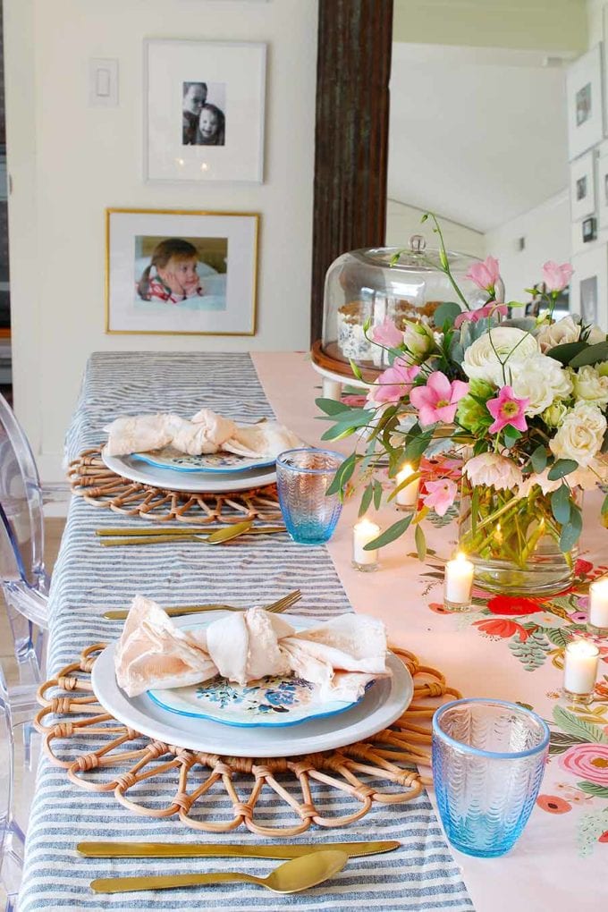 Pink and Blue Spring Table Setting for Easter - Modern Glam