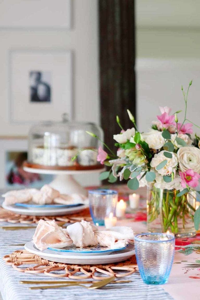 Pink and Blue Spring Table Setting for Easter - Modern Glam