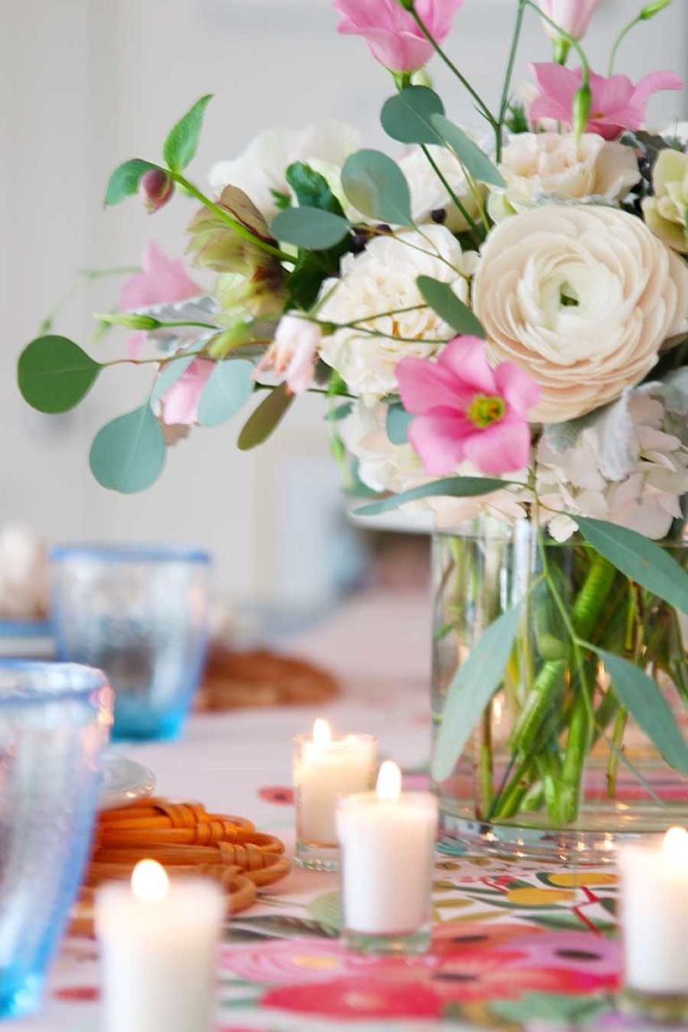 Pink and Blue Spring Table Setting for Easter - Modern Glam