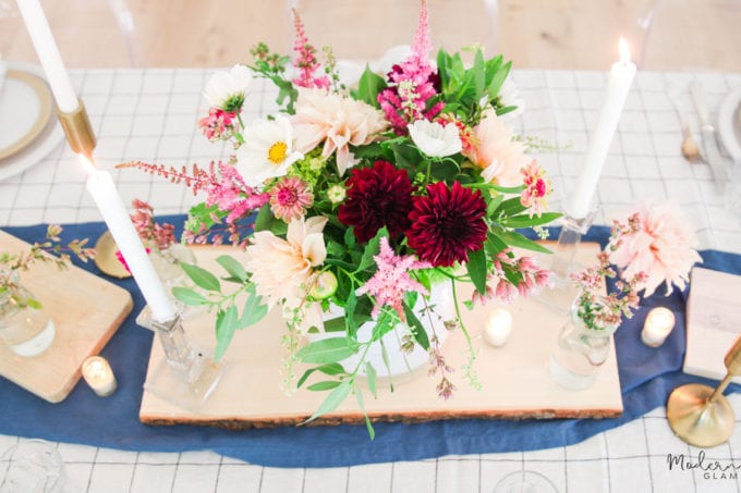 Rustic Summer Centerpiece with Dahlias - Modern Glam