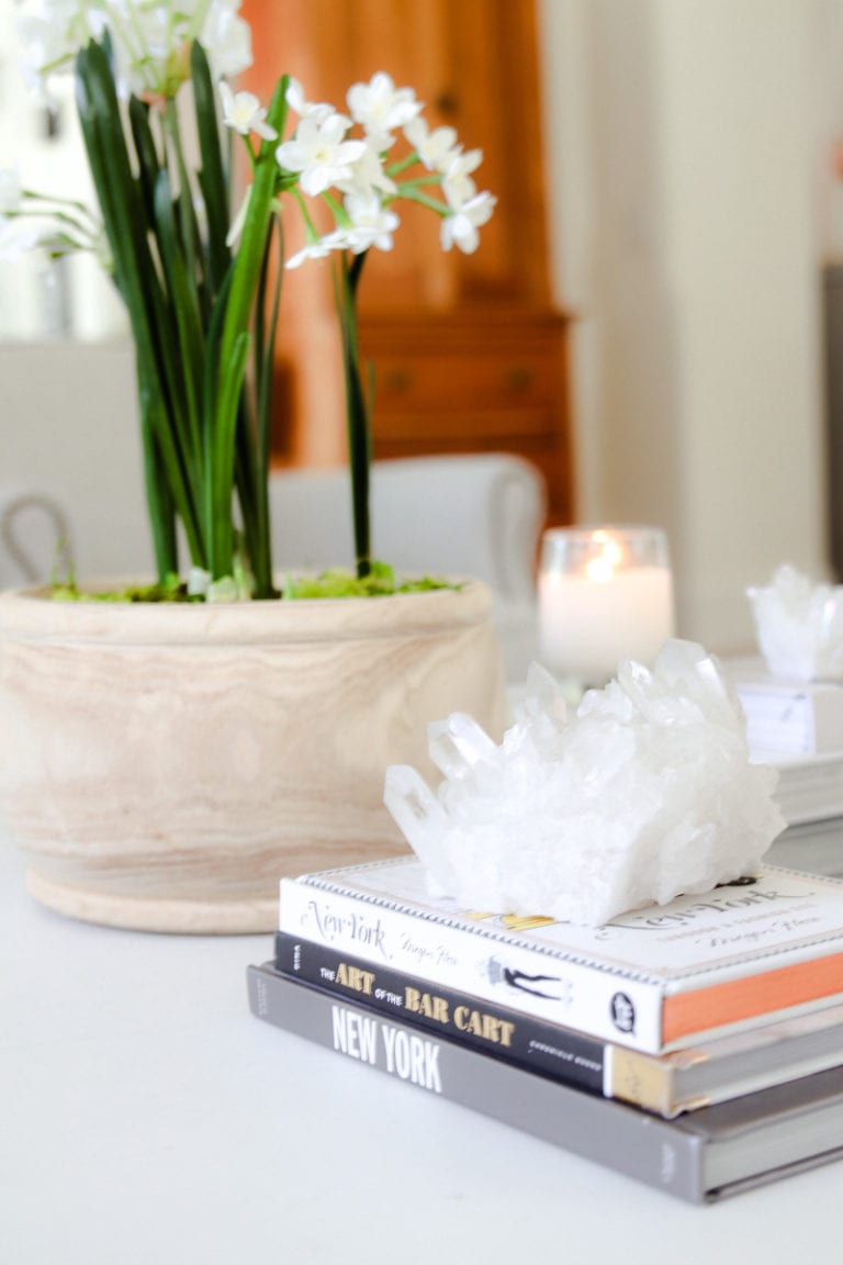 Spring Coffee Table Styling with a DIY Bulb Arrangement - Modern Glam