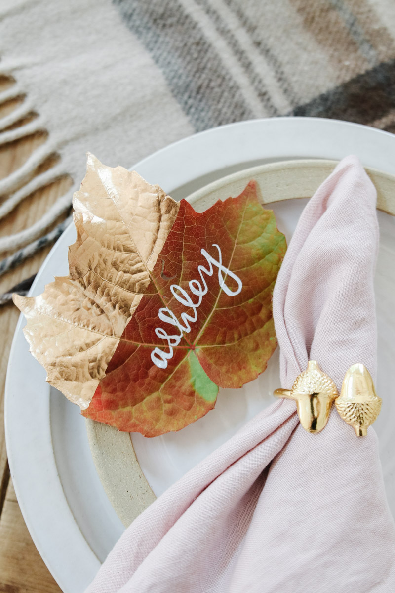 Gold Dipped Leaf Place Cards For Your Fall Table - Modern Glam