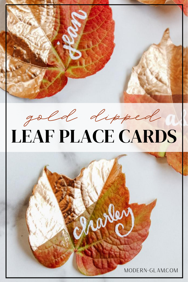 Gold Dipped Leaf Place Cards For Your Fall Table - Modern Glam
