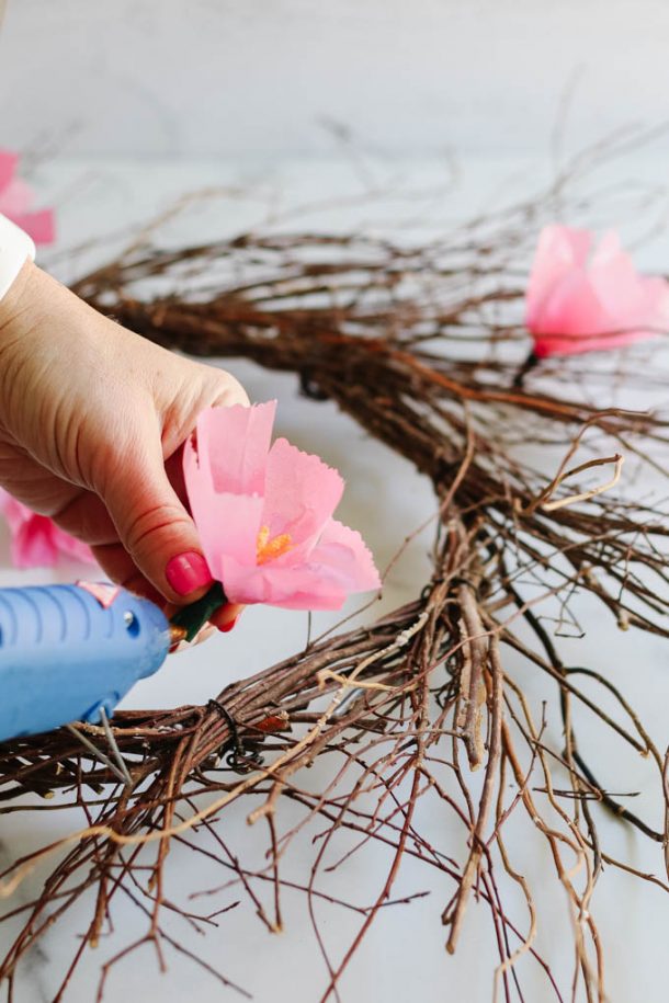 Whimsical DIY Spring Wreath with Paper Flowers - Modern Glam