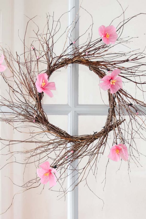 Whimsical DIY Spring Wreath with Paper Flowers - Modern Glam